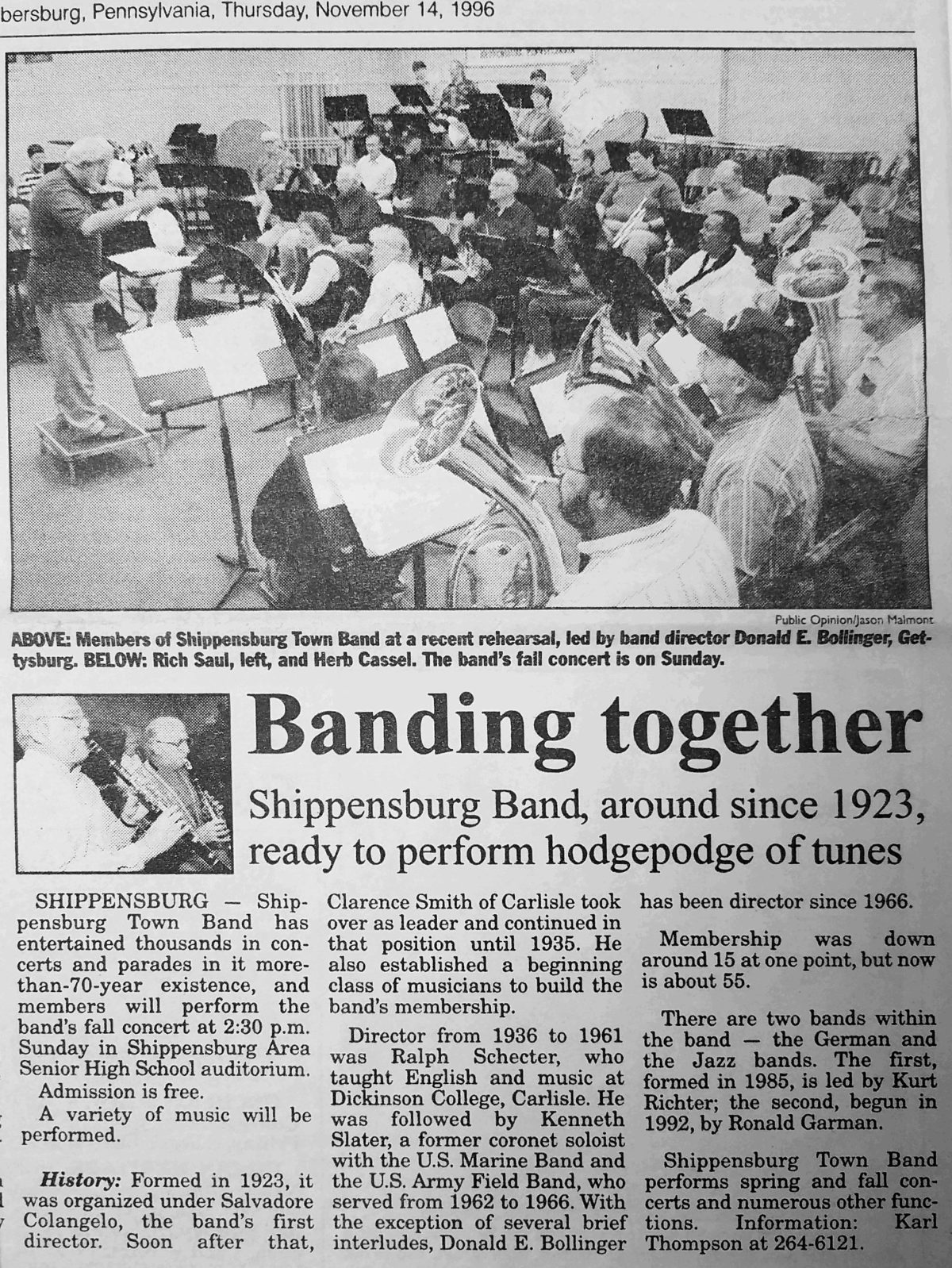 Banding together – 1996 newspaper article – Shippensburg Band
